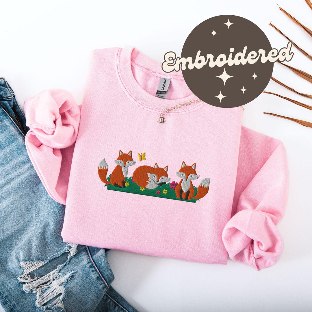 Embroidered Fox Sweatshirt, Fox Lover Gift, Cute Spring Fox Sweater ...