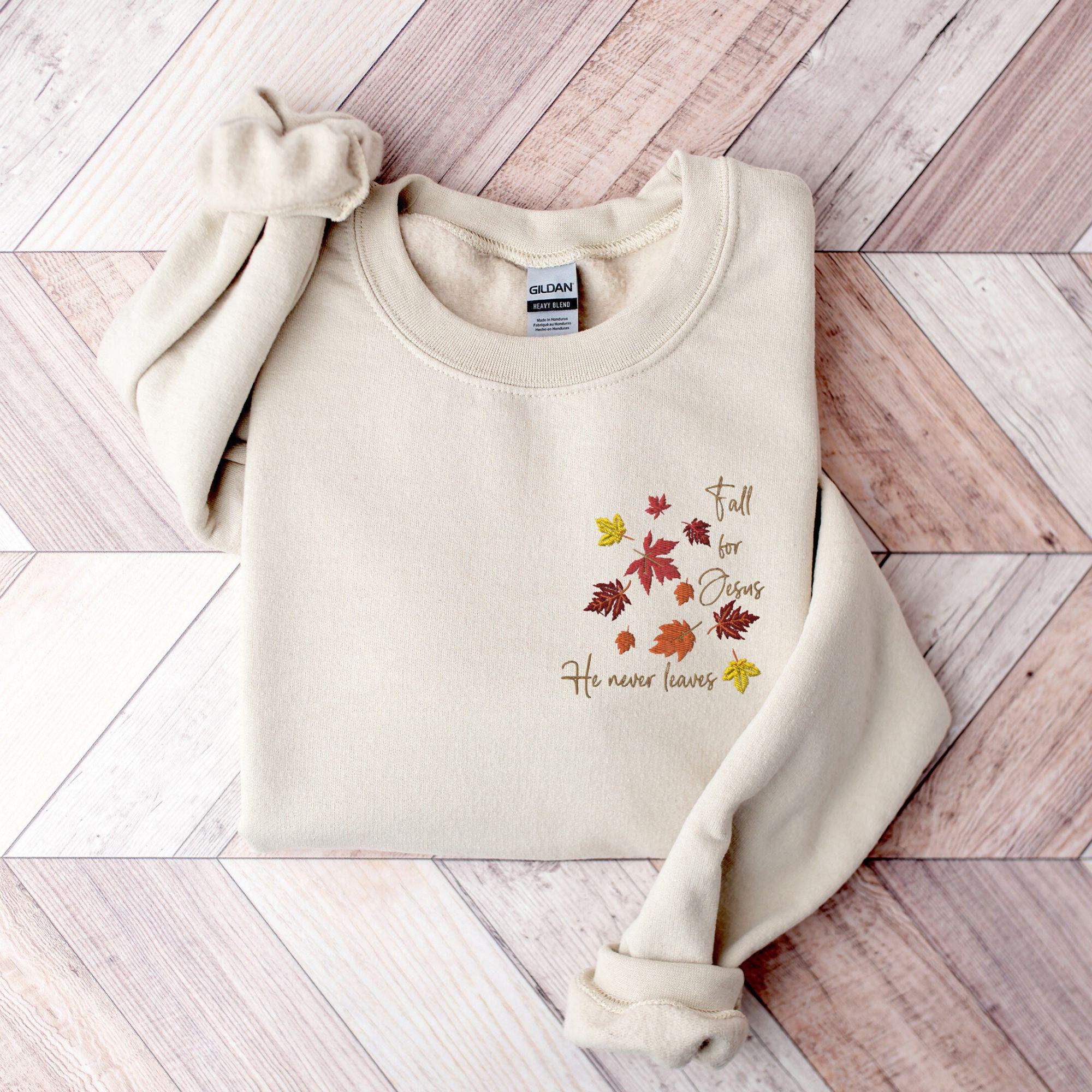 Embroidered Christian Fall Sweatshirt, Fall Leaves Crewneck Fall for ...