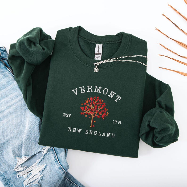 Embroidered Vermont Sweatshirt, Cozy Fall Vermont New England Crewneck ...