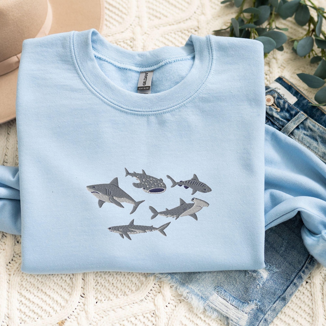 Embroidered Shark Sweatshirt Gift for Shark Lover, Hammerhead Shark ...