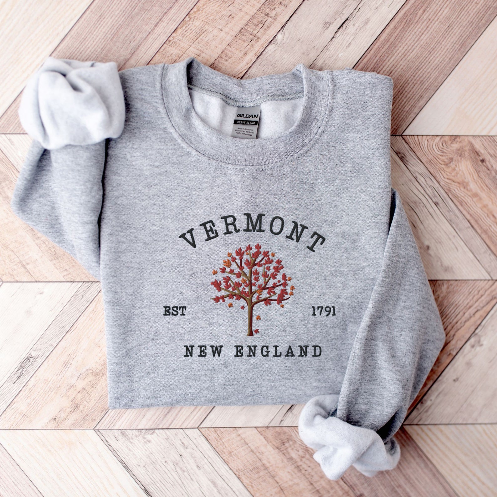 Embroidered Vermont Sweatshirt, Cozy Fall Vermont New England Crewneck ...