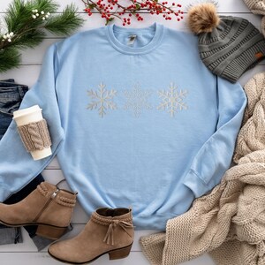 Embroidered Snowflake Sweatshirt, Winter Crewneck, Holiday Sweater ...