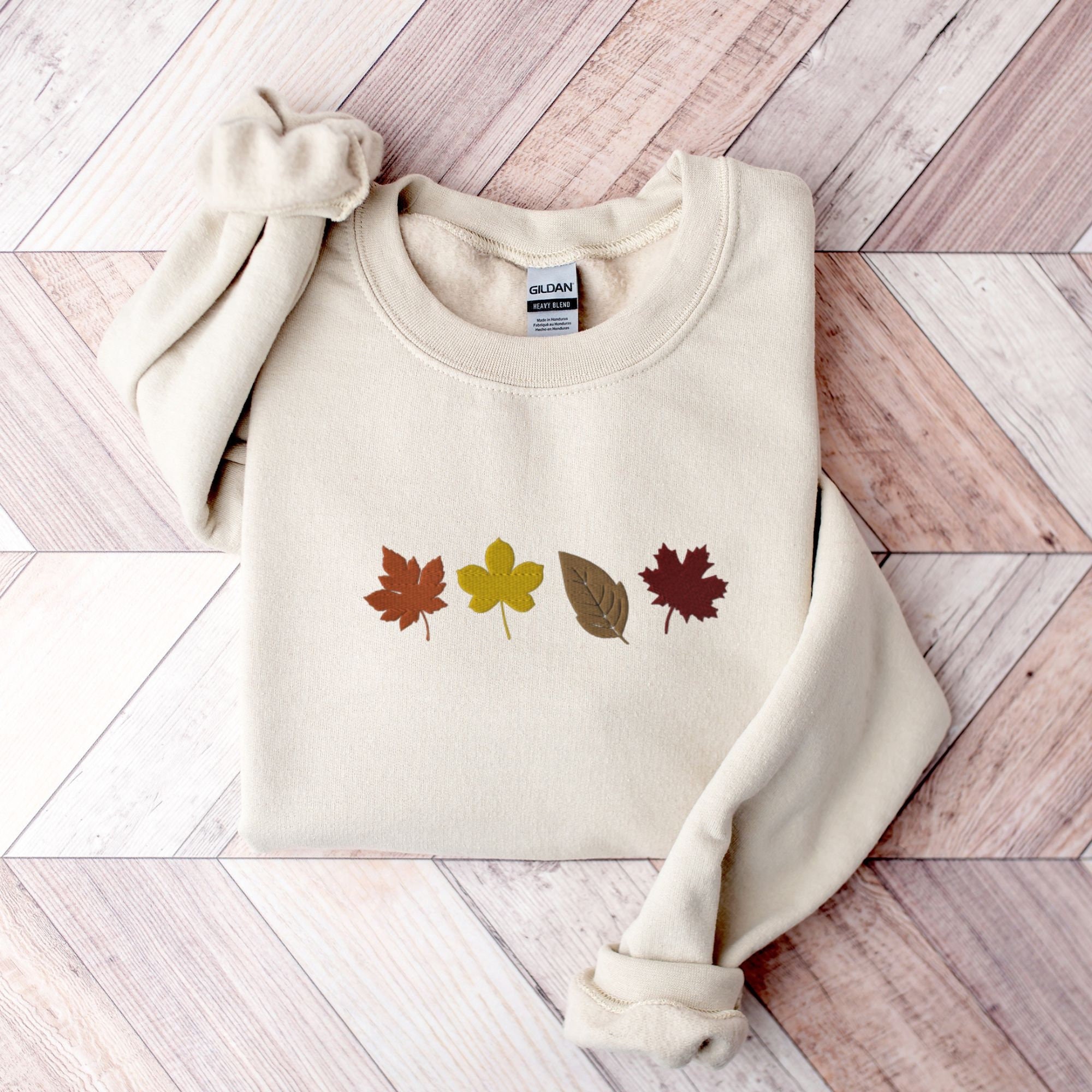 Fall Leaves Embroidered Sweatshirt, Autumn Crewneck Sweater Fall Leaves Embroidered Sweatshirt, Autumn Crewneck Sweater
