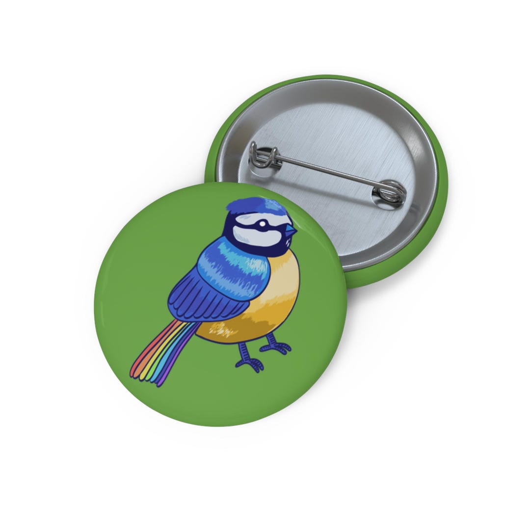 Rainbow Colourful Bird Pin Button Badge | Green Bluetit - Etsy