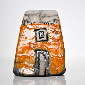 Raku Fired Ceramic House in Orange Glaze, Hand Sculpted Unique Ceramic ...