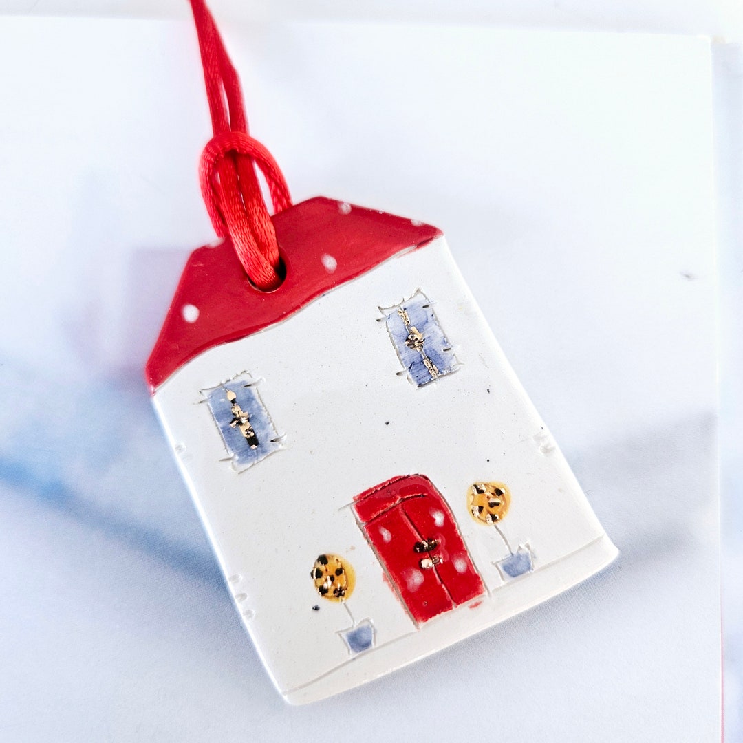 Gift Wrap Tag, Ceramic Ornament House, Clay Tags, , Glossy Glazed ...