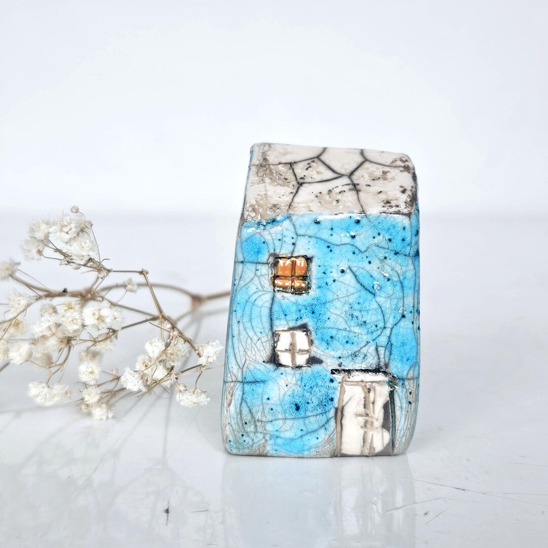 Unique Ceramic Raku House With Blue Glaze, Raku Fired Ceramic Houses ...
