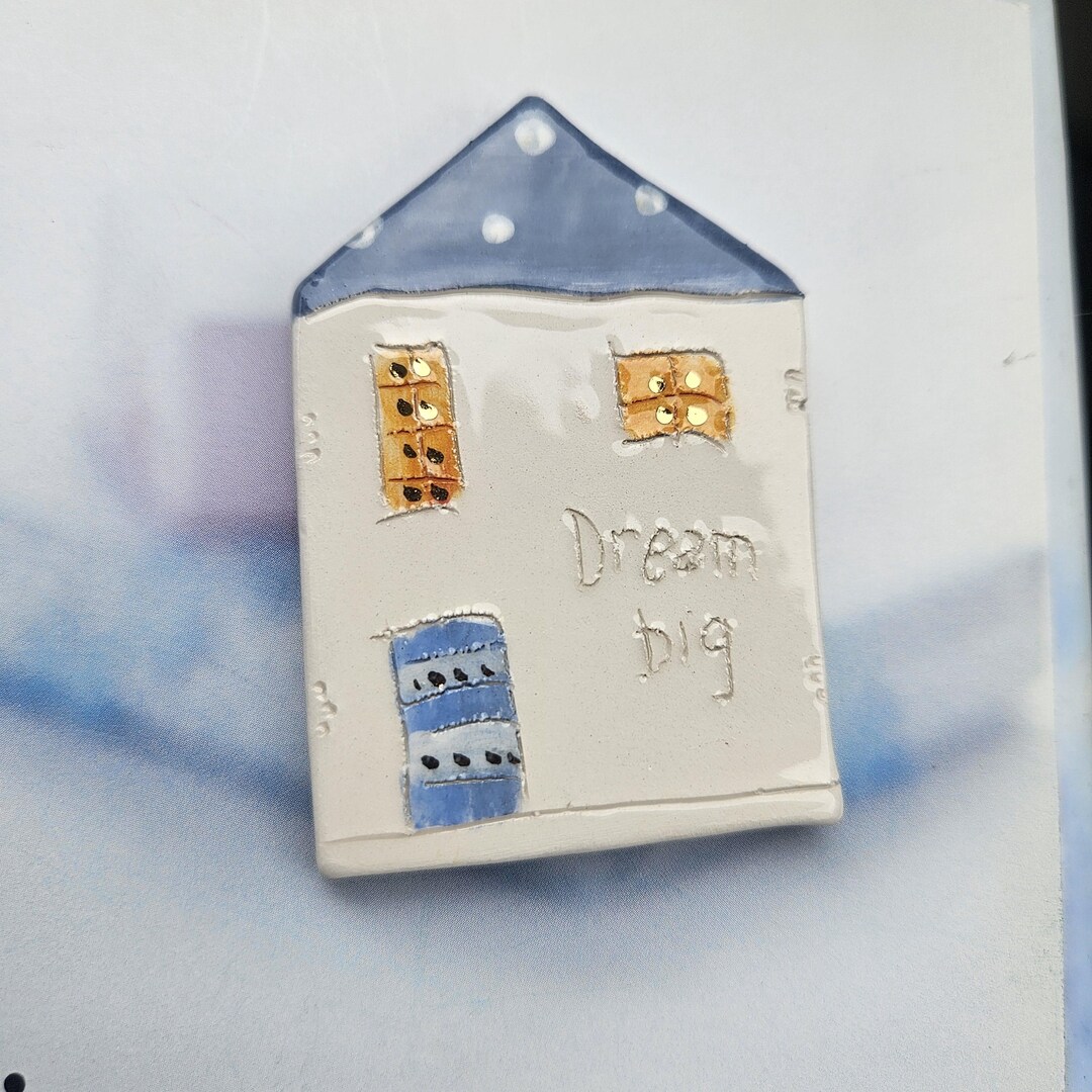 Fridge Magnets With Golden Details With Script DREAM BIG, House Ceramic ...