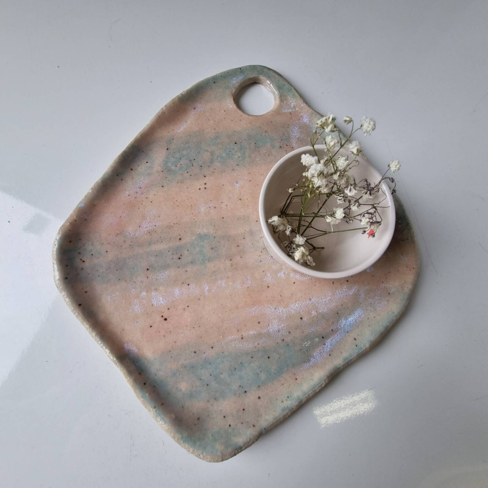 Handmade Cheese Board in White, Unique Ceramic Food Serving Platter ...