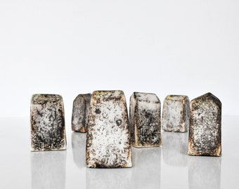 Set of 3 Raku Fired Ceramic Houses, Golden Glaze, Handmade by Studio ...