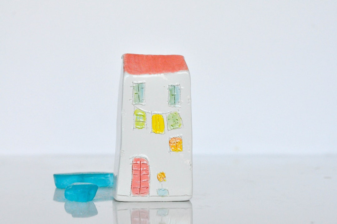 Unique Mini Ceramic House With Orange Roof and Door. Handmade - Etsy