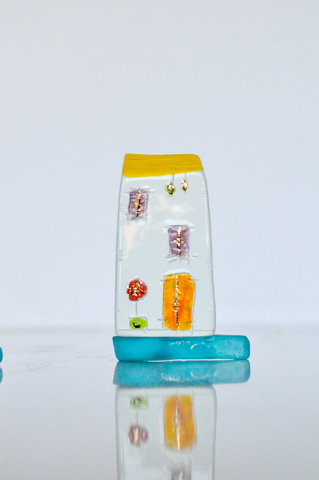 Yellow Roof Miniature House With Golden Details, Hand Painted Ceramics ...