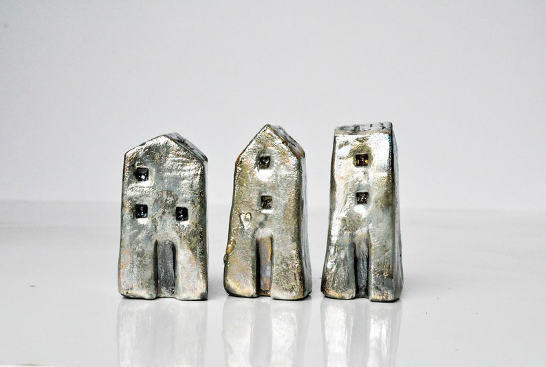 Set of 3 Raku Fired Ceramic Houses | Handmade Sculptural Home Decor ...