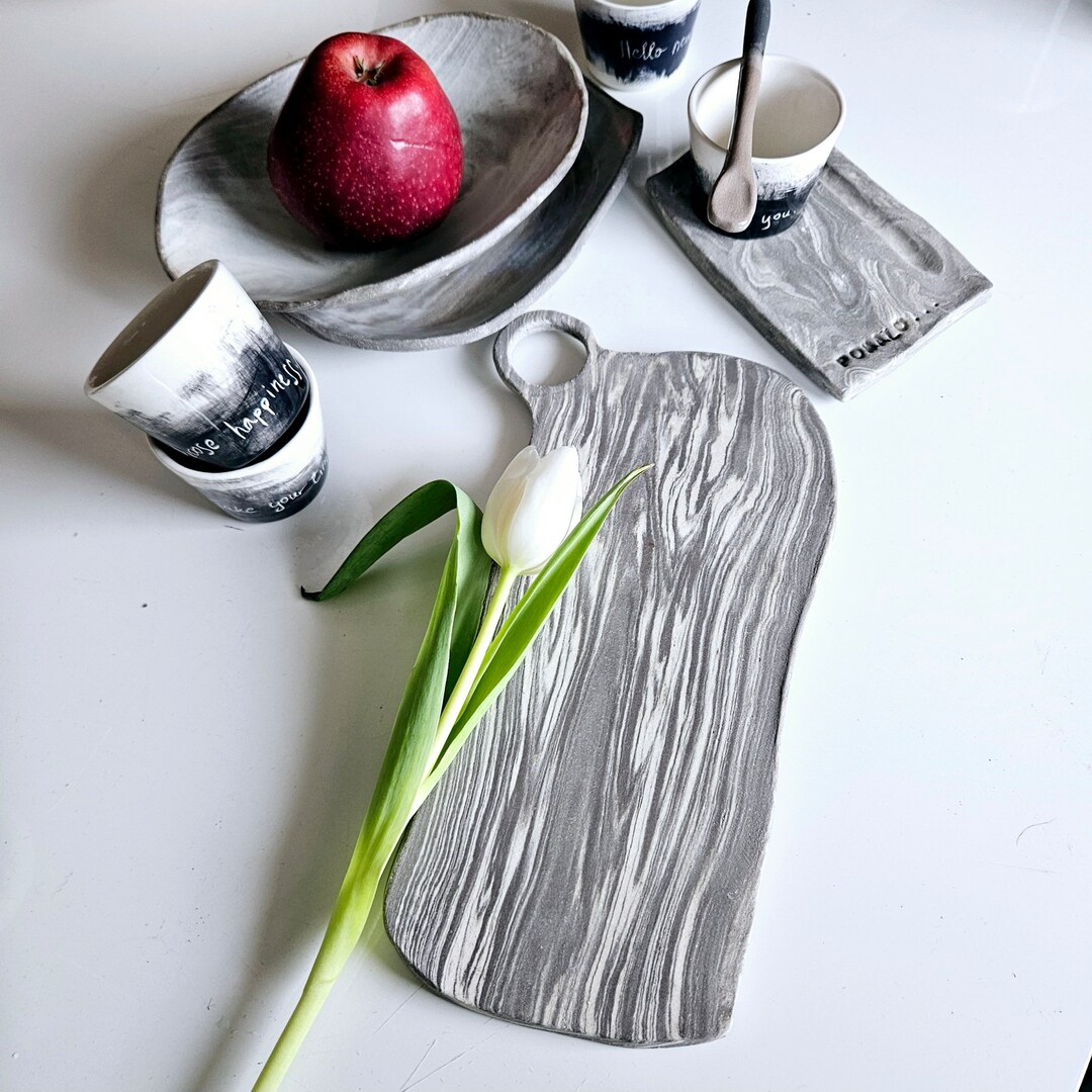 Rustic Marble Ceramic Platter. Serving Tray Cheese Ceramic Board ...