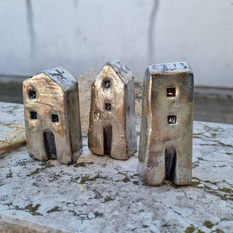 Set of 3 Raku Fired Ceramic Houses | Handmade Sculptural Home Decor ...