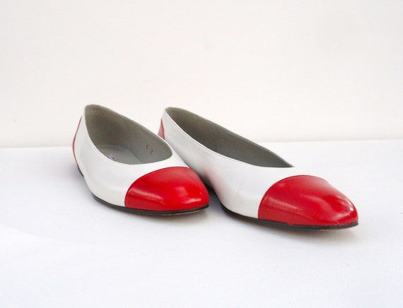 Vintage 1960s Pappagallo Two Tone Leather Flats Red White 8 | Etsy