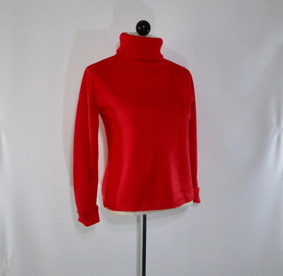 Red Turtleneck Sweater Medium, Vintage 1970s de Lanth… - Gem