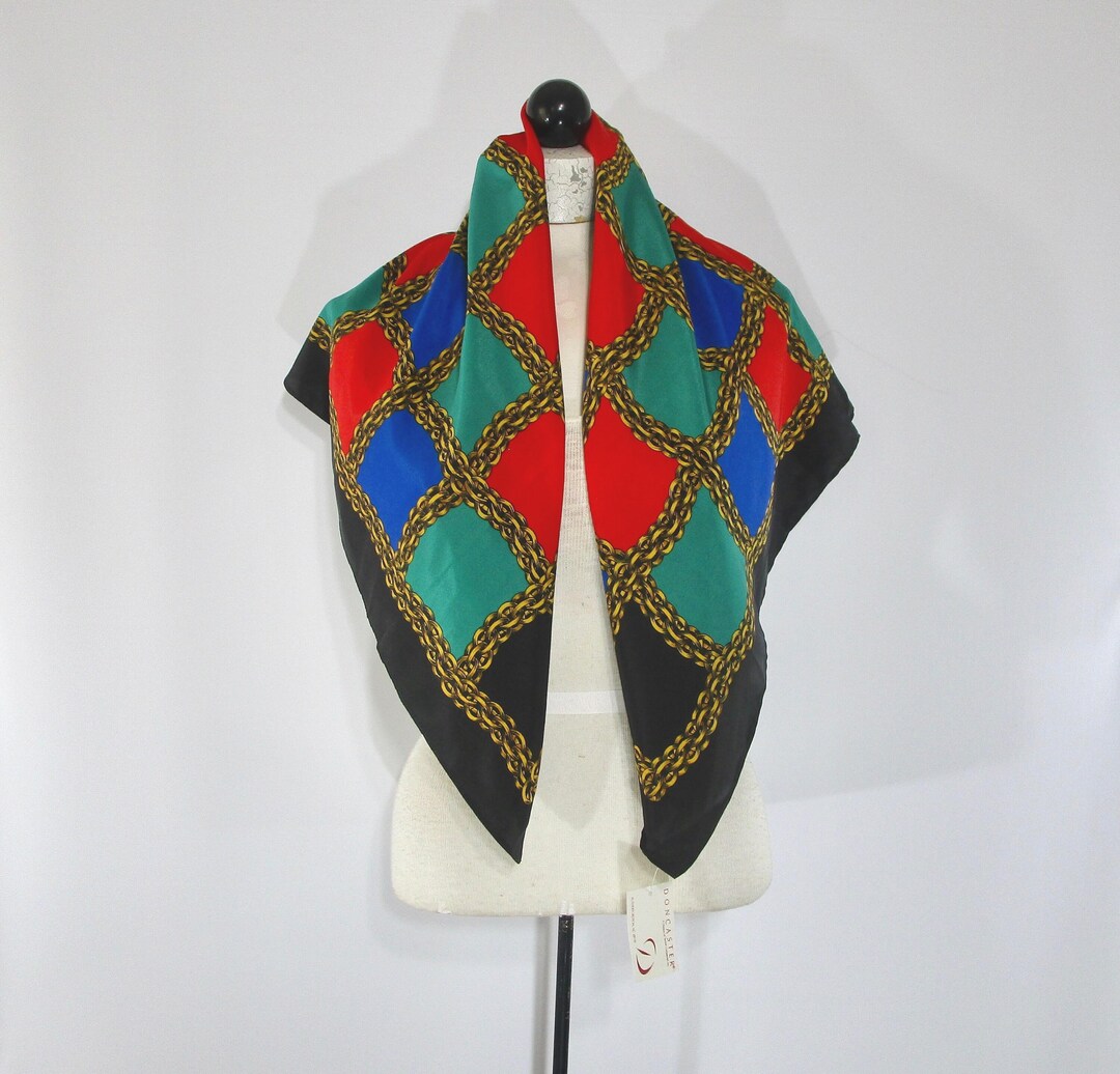 Primary Color Square Scarf, Vintage 80s Doncaster Polyester Wrap, 32 X ...