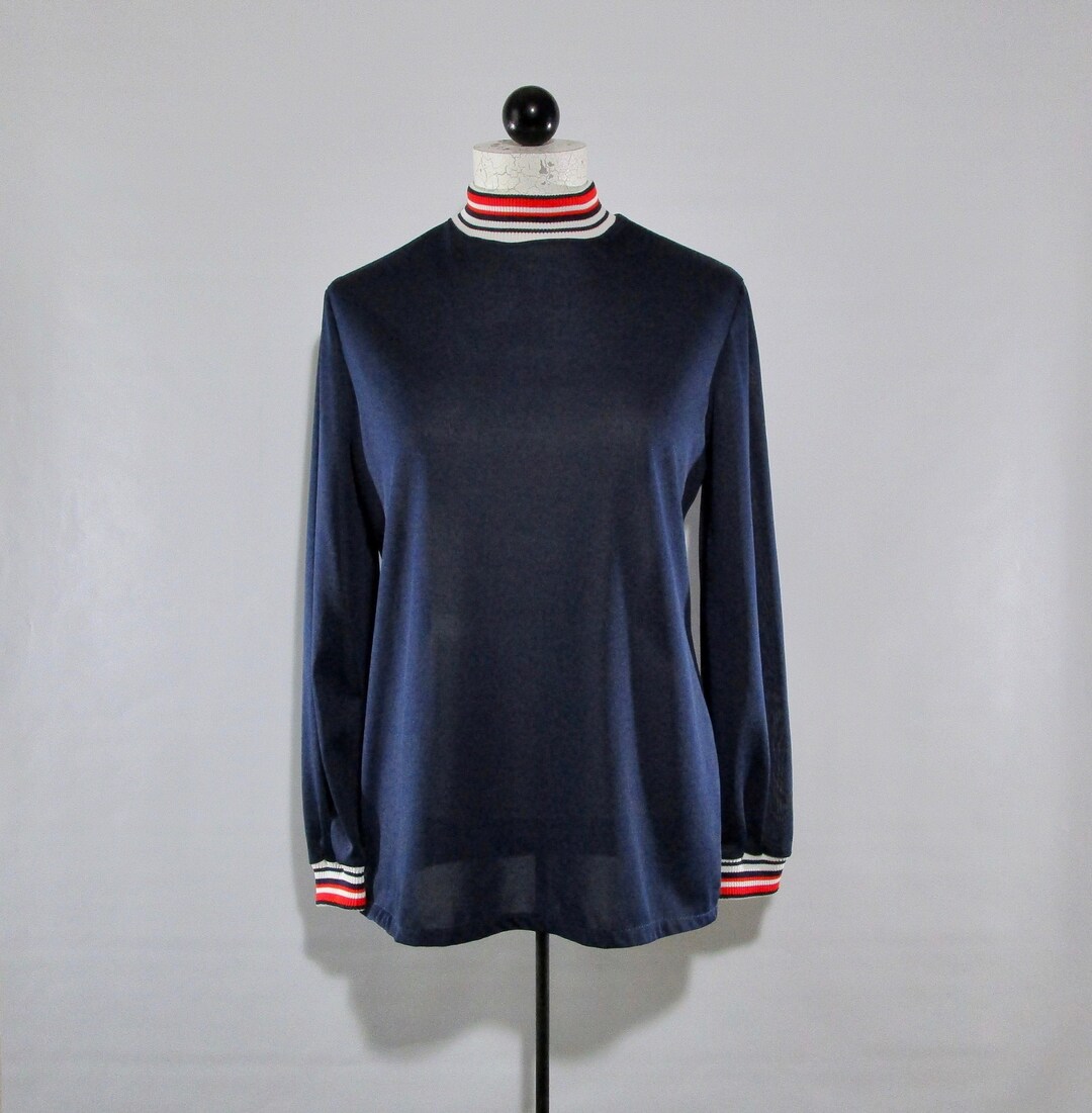 Sheer Navy Turtleneck 14, Vintage 1970s Montgomery WARD Polyester Top ...