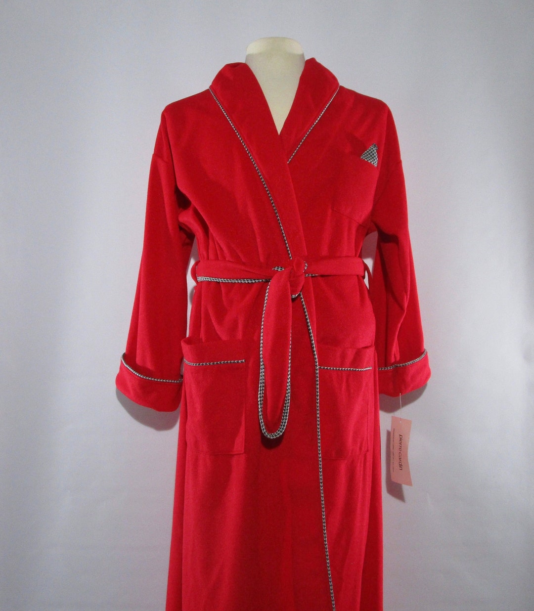 Vintage Red Designer Robe, 1980s Pierre Cardin Crimson Dacron Polyester ...