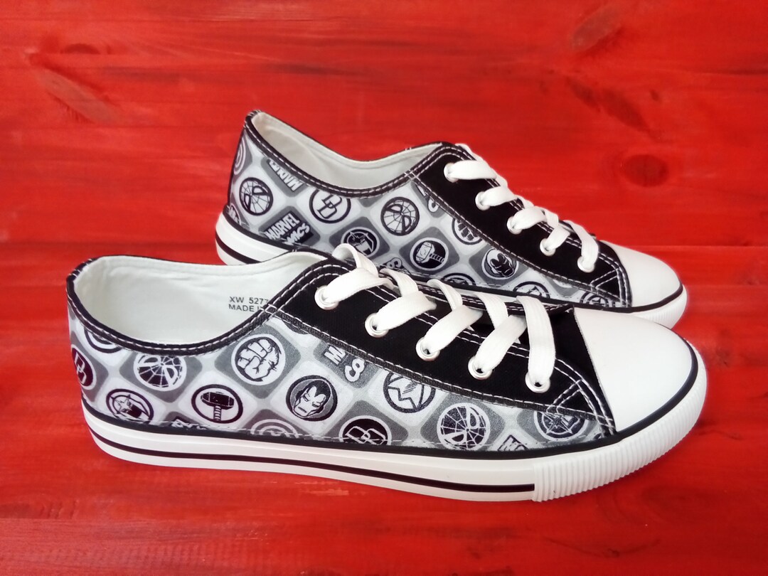 Hand Customised/custom Marvel Logo Theme Trainers Shoes Low Top ...