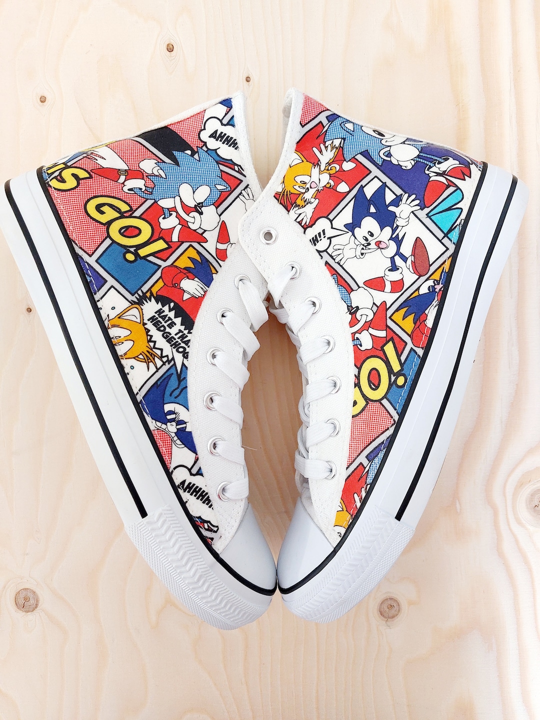 Hand Customised/custom Sonic the Hedgehog Lets Go Theme Fabric Shoes ...