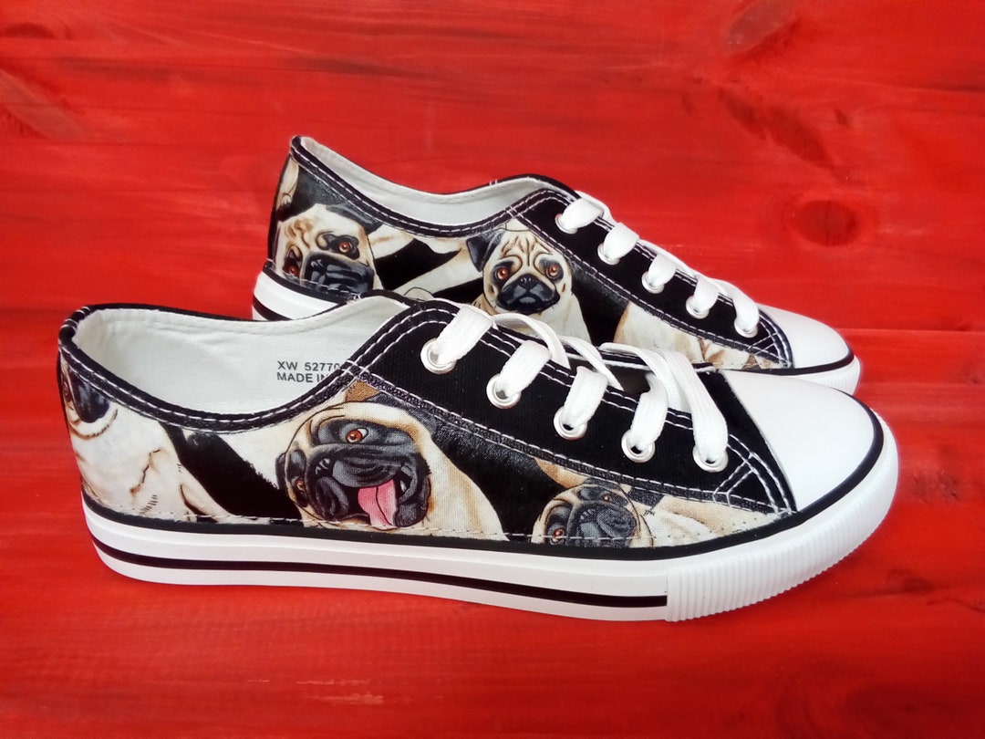 Hand Customised/custom Pug Dog Shoes Trainers High Top Sneaker - Etsy