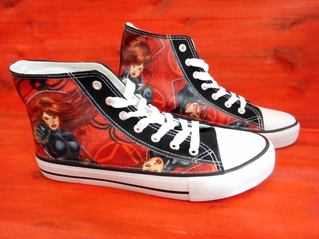 Hand Customised/custom Marvel Black Widow Theme Shoes Trainers High Top ...