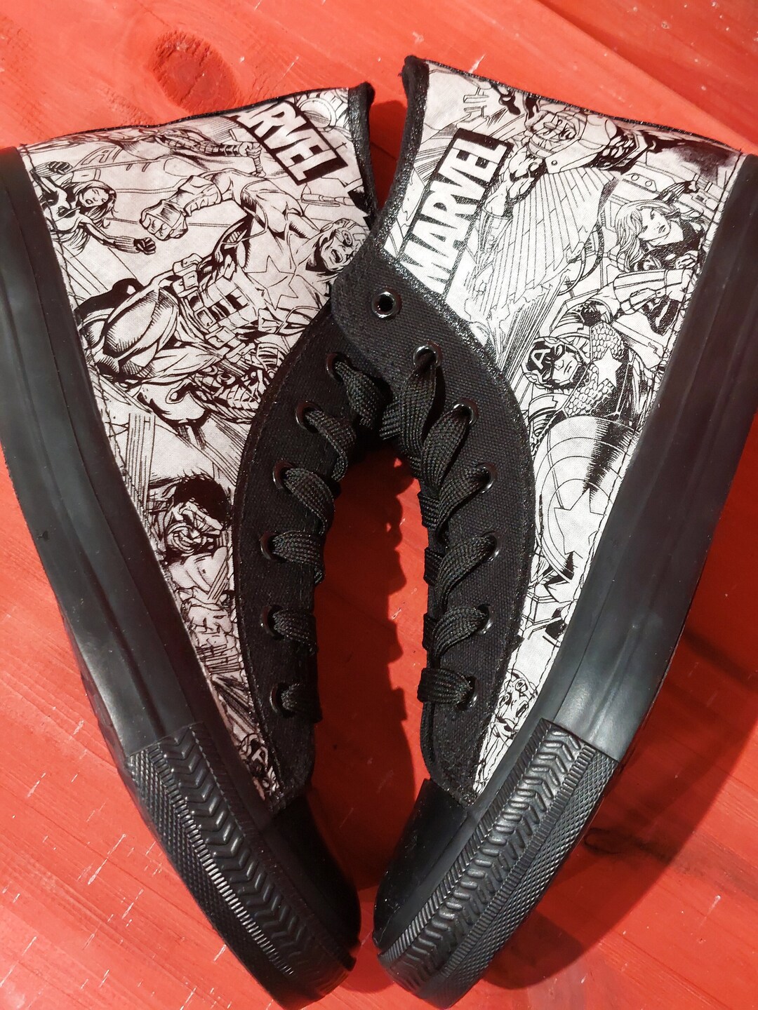 Hand Customised/custom Marvel Characters Theme Shoes Trainers High Top ...
