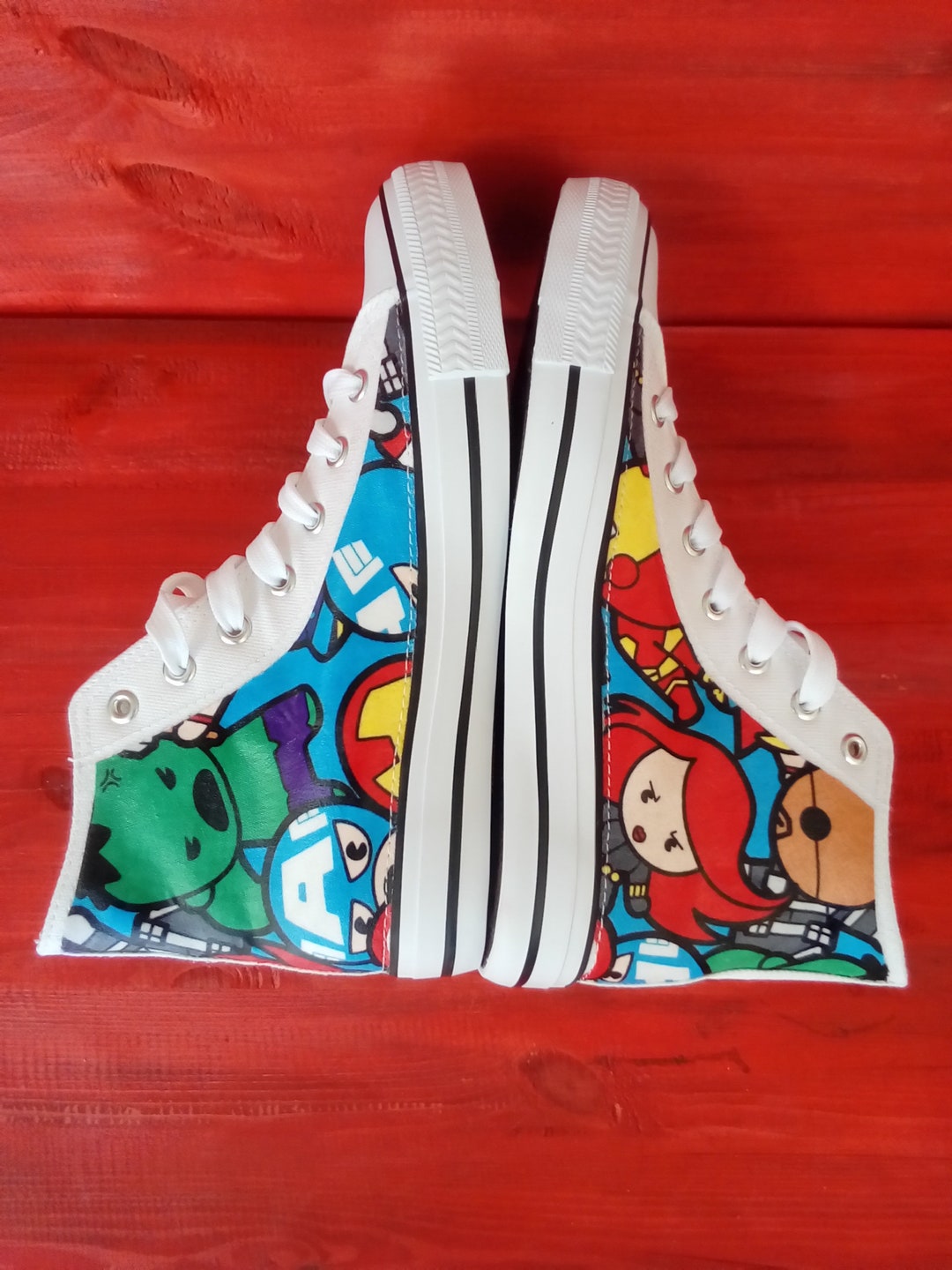 Hand Customised/custom Marvel Kawaii Theme Trainers Shoes High Top ...