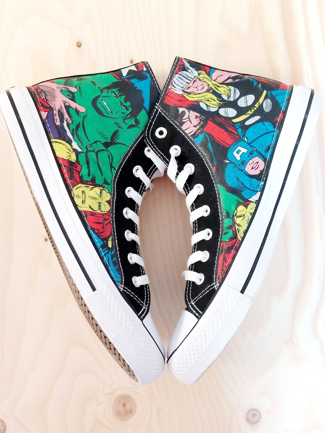 Hand Customised/custom Marvel Avenger Theme Trainers Shoes High Top ...