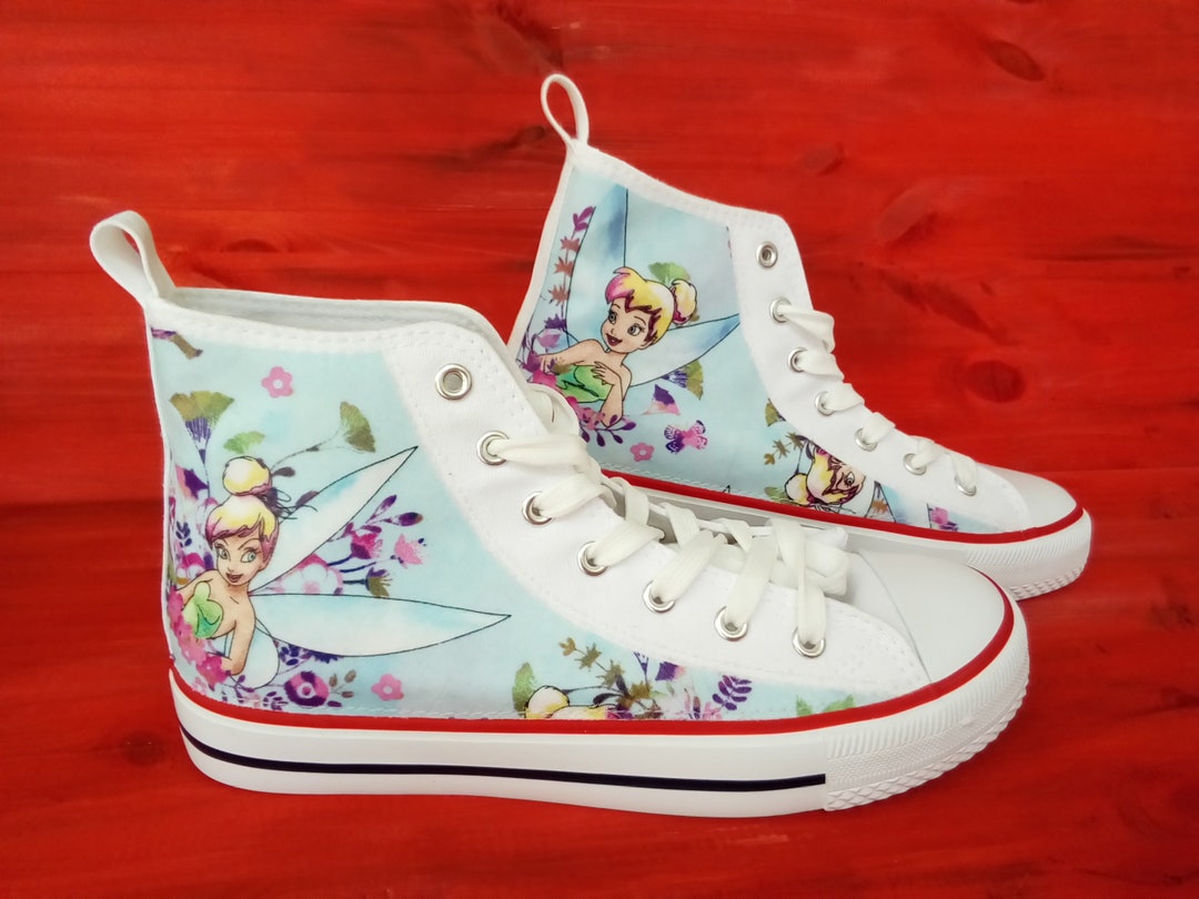 Hand Customised/custom Disney Tinkerbell Theme Trainers Shoes High Top ...