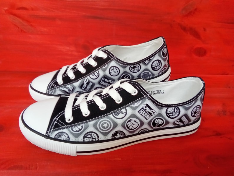 Hand Customised/custom Marvel Logo Theme Trainers Shoes Low Top ...