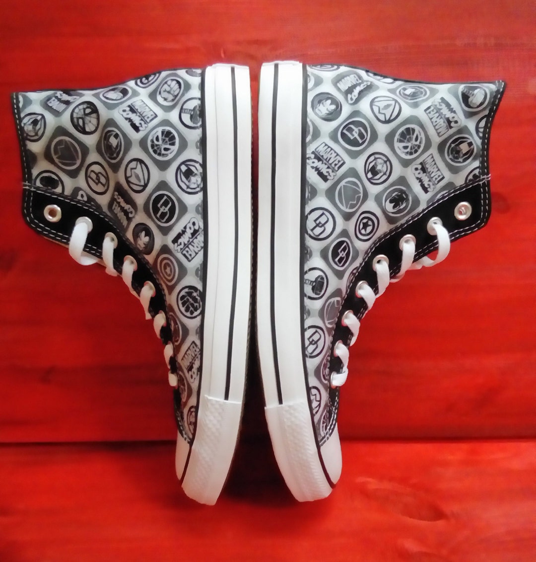 Hand Customised/custom Marvel Logo Theme Trainers Shoes High Top ...