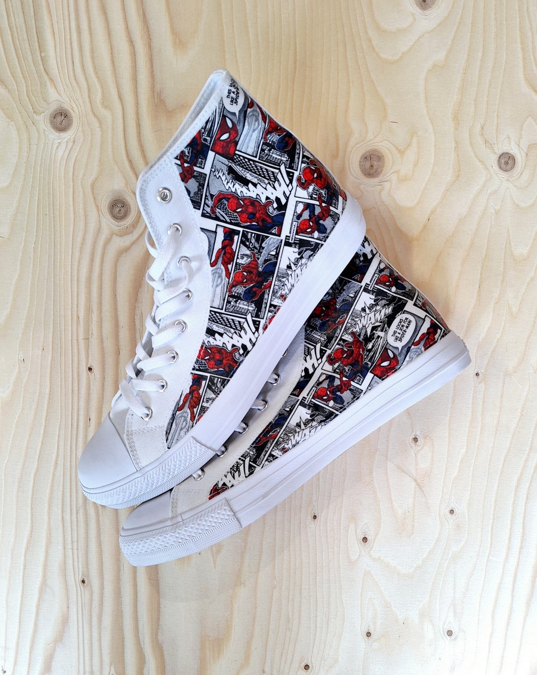 Hand Customised/custom Marvel Spider Man ACDC Theme Comic Trainers ...