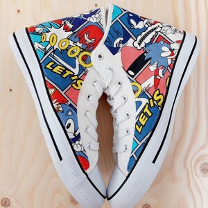 Hand Customised/custom Sonic the Hedgehog Lets Go Theme Fabric Shoes ...