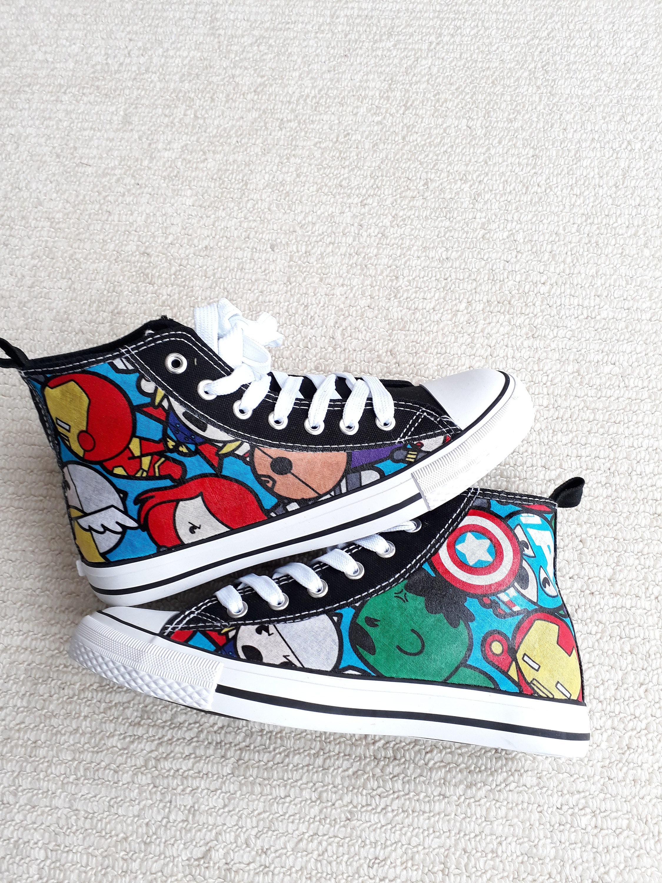 Hand Customised/custom Marvel Kawaii Theme Trainers Shoes High Top ...