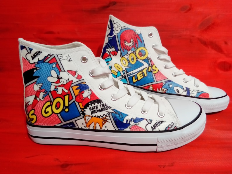 Hand Customised/custom Sonic the Hedgehog Lets Go Theme Fabric Shoes ...