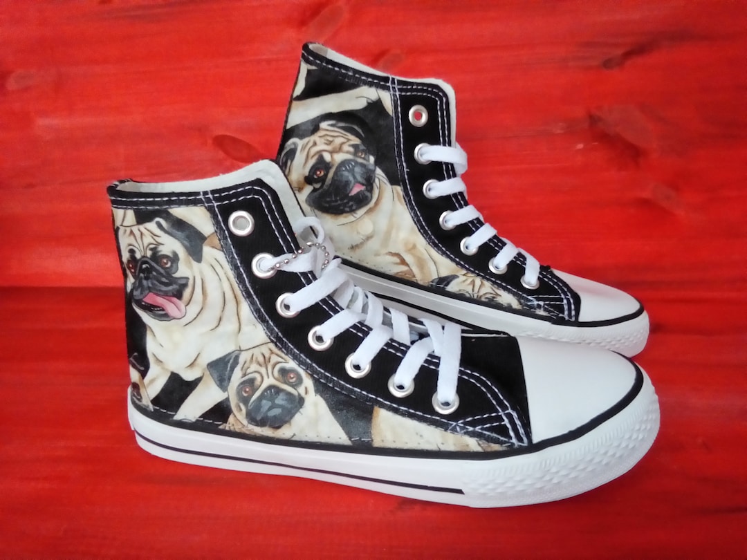 Hand Customised/custom Pug Dog Theme Shoes Trainers High Top Sneaker - Etsy