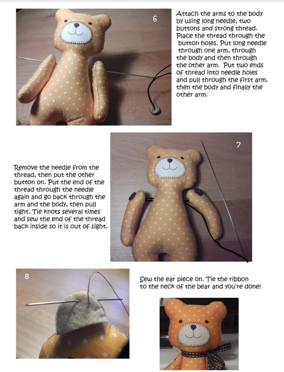 2 PDF Patterns. Jointed Bear in Pink Dress With Headscarf, 11.5 Inches ...