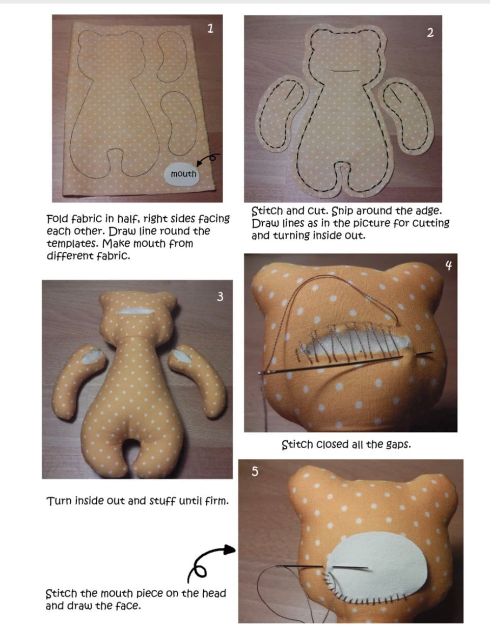 2 PDF Patterns. Jointed Bear in Pink Dress With Headscarf, 11.5 Inches ...