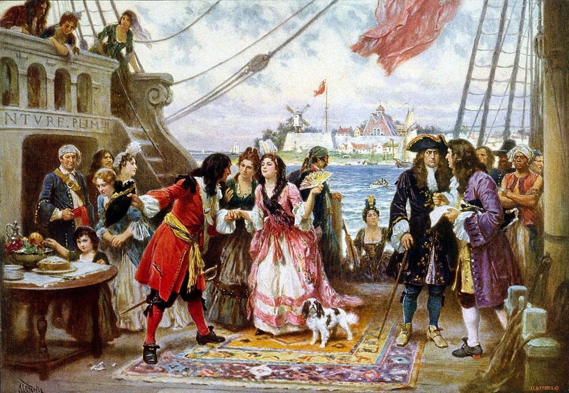 Pirate Captain Kidd in New York Harbor. Vintage 1920 Art by Jean Leon ...