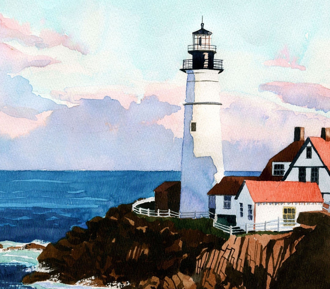 Portland Head Lighthouse Fridge Magnet 3.5x4". Sunset Clouds at Cape ...