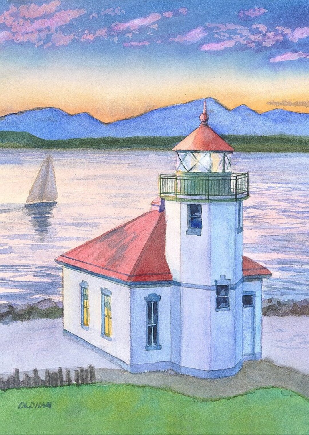 Alki Point Lighthouse Romantic Sunset & Sailboat, Seattle, WA. Elliott ...