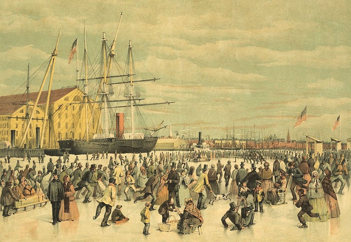 Chilly Philly! Ice Skaters & Ships on Delaware River, Philadelphia, PA ...