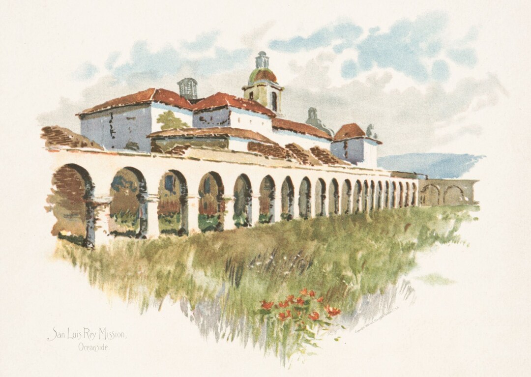 Mission San Luis Rey in 1895. Vintage Landscape. Lost View of Colonnade ...