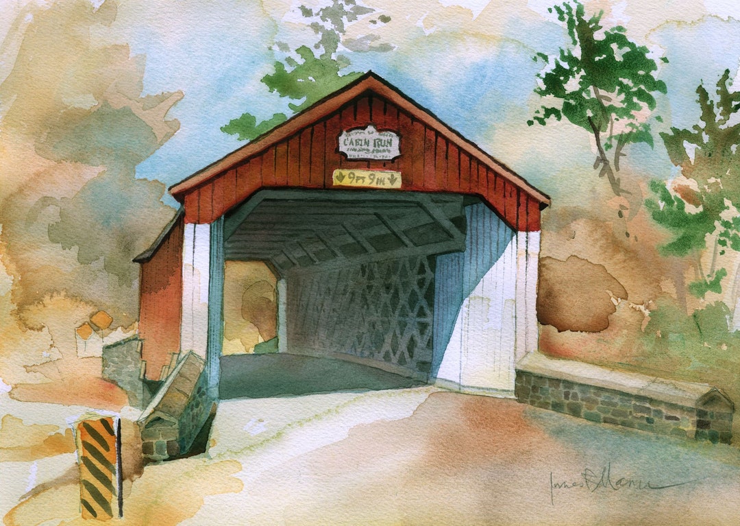 Cabin Run Covered Bridge, Plumstead Twp, Bucks County, PA. Red & White ...