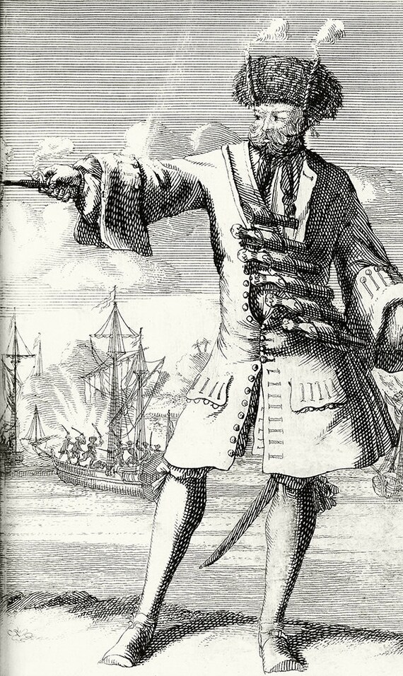 Blackbeard Firing Pistol. New Prints Notecards of Vintage 18c | Etsy