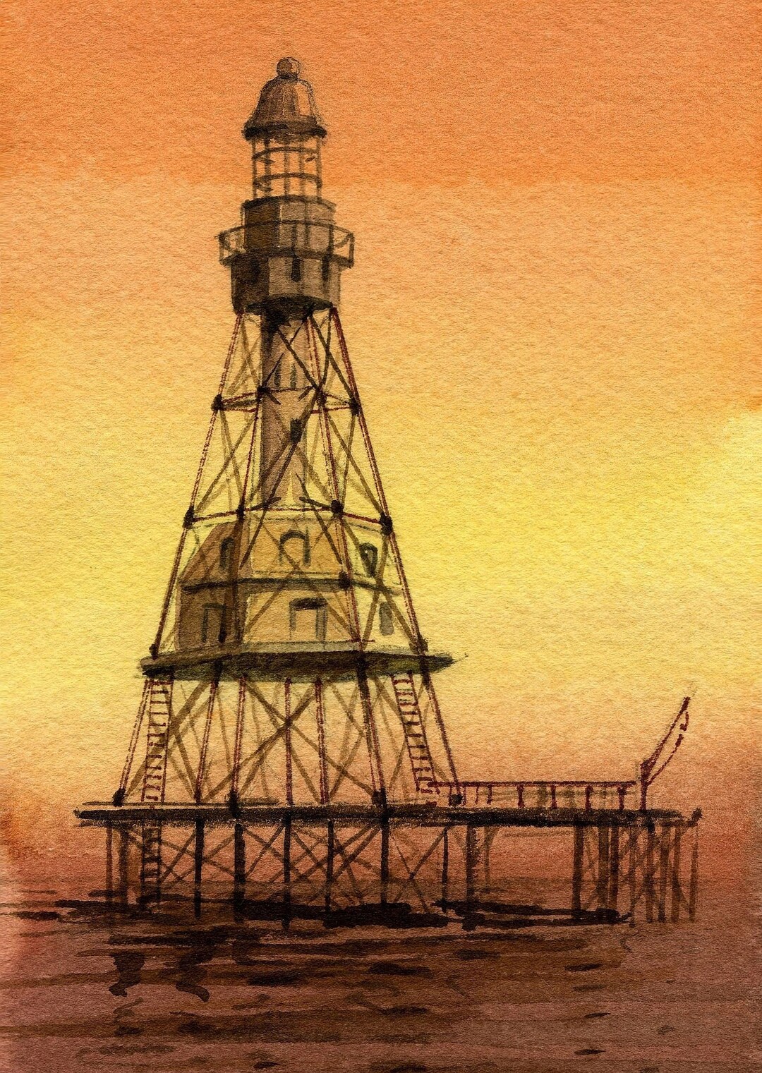 Fowey Rocks Lighthouse, Key Biscayne, Florida. Golden Sunset Portrait ...