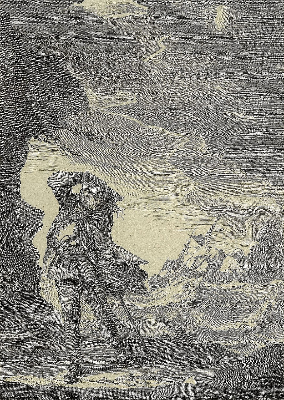 Pirate Captain Edward ned Low in Storm W/ Shipwreck. Vintage Portrait ...